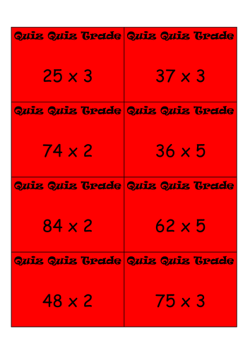 Quiz Quiz Trade Short multiplication 2 and 3 digit numbers | Teaching ...