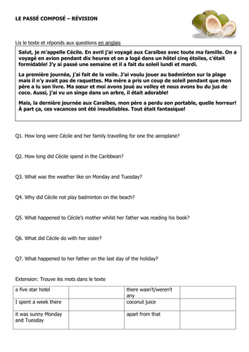 KS3 French - Holidays and 'passé composé' with 'avoir/être' verbs ...