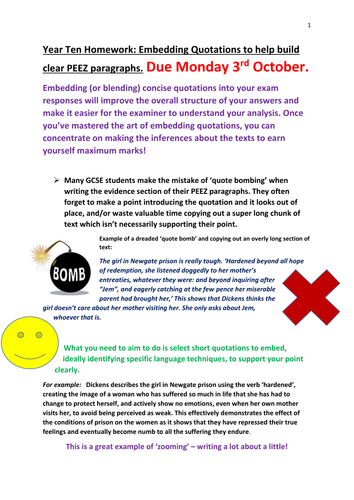 Embedding quotations support sheet | Teaching Resources