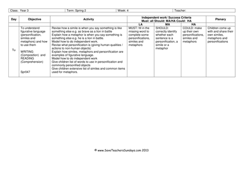Similes, Metaphors and Personification Lesson Plan and Worksheets ...