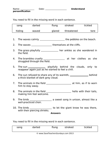 Similes, Metaphors and Personification Lesson Plan and Worksheets ...