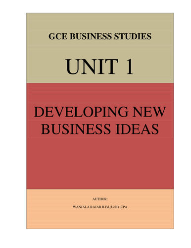 GCE Business Studies Unit 1: Developing New Business Ideas | Teaching ...