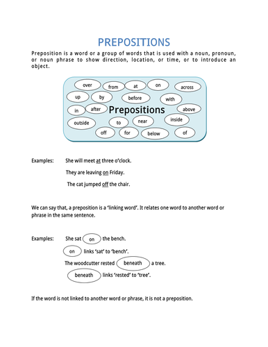 Prepositions with Explanation | Teaching Resources