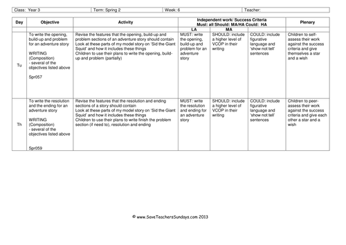 Writing an Adventure Story (two lessons) Lesson Plan and Other ...
