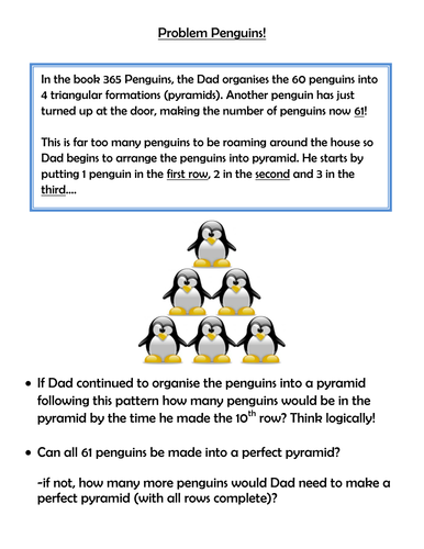 365 Penguins maths Using and Applying lesson year 3 | Teaching Resources