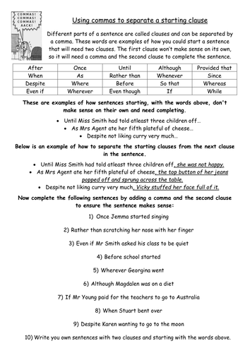 Using Commas | Teaching Resources