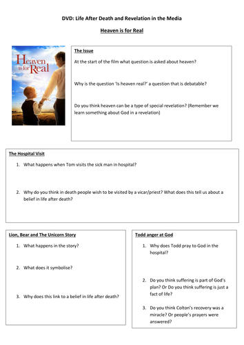 Heaven is Real. DVD worksheet | Teaching Resources