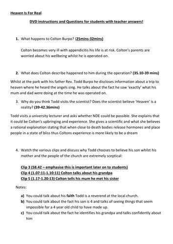Heaven is Real. DVD worksheet | Teaching Resources