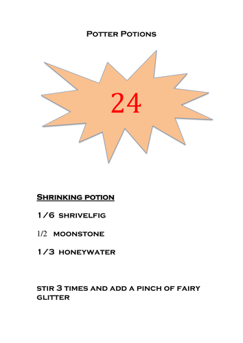 Harry Potter Potions - fraction maths | Teaching Resources