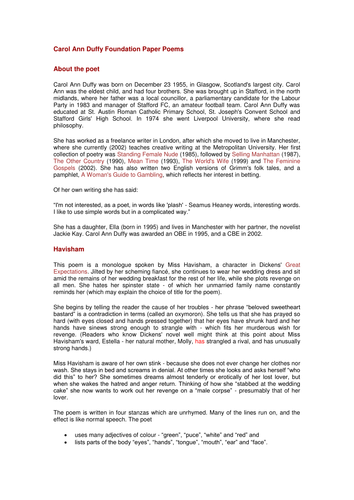 Carol Ann Duffy poetry War photographer Salome Valentine Anne Hathaway ...