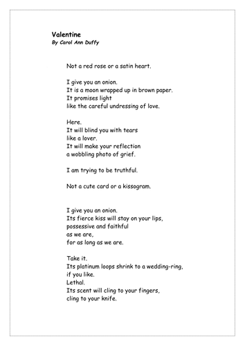 Carol Ann Duffy Valentine power points worksheets lesson plan resources ...