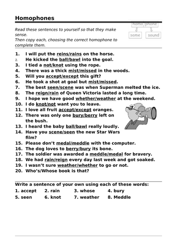 Homophones - 8 worksheets | Teaching Resources