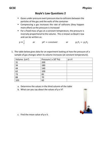 More Boyle's Law Questions for GCSE | Teaching Resources