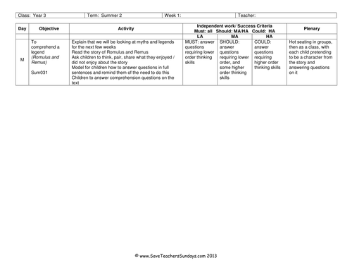 Myths and Legends Comprehension Lesson Plan and Worksheets (1 ...