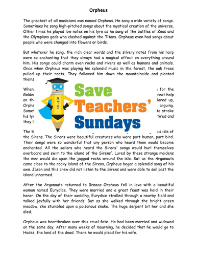 Myths and Legends Comprehension Lesson Plan and Worksheets (3 ...