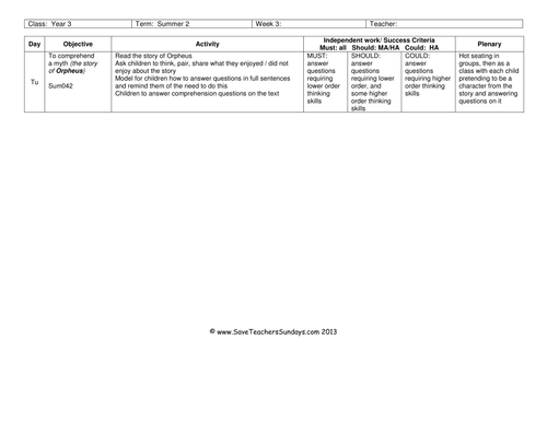 Myths and Legends Comprehension Lesson Plan and Worksheets (3 ...