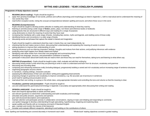 Year 3/4 Myths And Legends Planning and Resources | Teaching Resources
