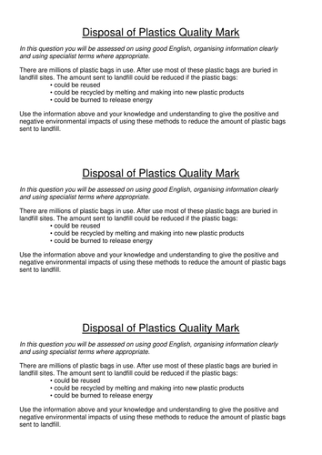 Disposal of Plastic Quality Mark Assessment (FULL RESOURCE PACK ...