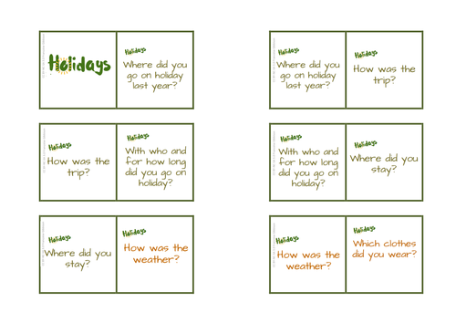 Practice or assess: Asking & answering questions about holiday ...