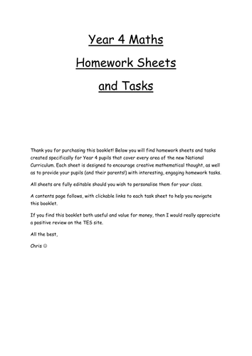 Year 4 Maths Homework Sheets (ENTIRE TERM!) All curriculum topics ...