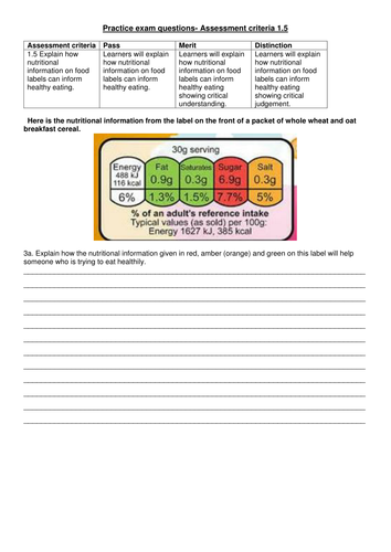VCERT Food and Cookery L2 Criteria Unit 3 (Exam) 1.4, 1.5 | Teaching ...