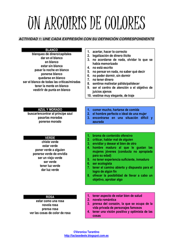 Spanish Idioms with colours (Spanish AS-A2 level) | Teaching Resources