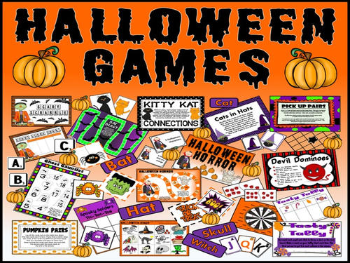 12 HALLOWEEN GAMES TEACHING RESOURCES EYFS KS1-2 BOARDS BINGO CARDS ETC ...
