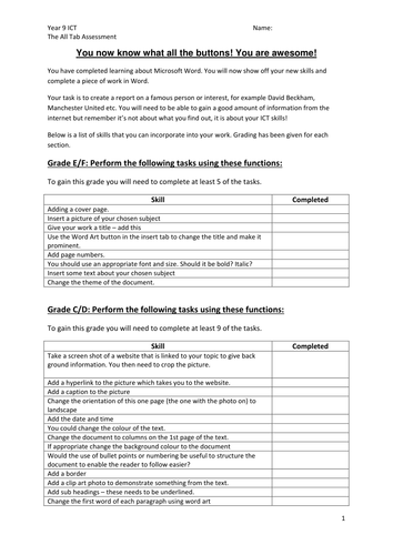 Microsoft Word Assessment | Teaching Resources