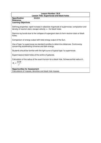 A-Level Physics Astrophysics -Supernovae and black holes (PowerPoint ...