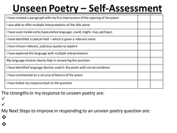 AQA Lit - Unseen Poetry Self/Peer Assessment by sutty6 - Teaching ...