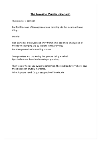 The Lakeside Murder Creative Writing Lesson KS3/4 + Starters | Teaching ...