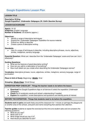 Descriptive Writing #GoogleExpeditions Lesson KS3 KS4 | Teaching Resources