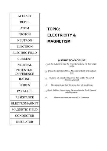 Tarsia & Bingo - Electricity & Magnetism | Teaching Resources