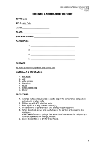 KS3 Science Cells Laboratory Reports | Teaching Resources