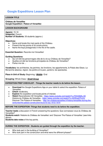 Raconte-moi Versailles! #GoogleExpeditions Lesson KS4 French | Teaching ...