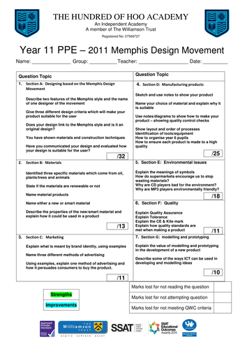 AQA 2011 Product Design Exam Paper - MEMPHIS Design Question | Teaching ...