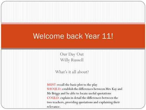 Our Day Out Willy Russell | Teaching Resources
