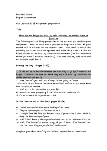 Our Day Out Willy Russell | Teaching Resources