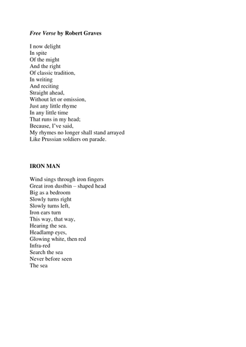 Exploration of Poetry KS3 Year 7/8 Poem forms - analysis - create ...