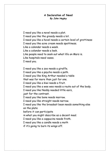 KS3 / KS2 Poetry exploration with most focus on the theme of love and ...