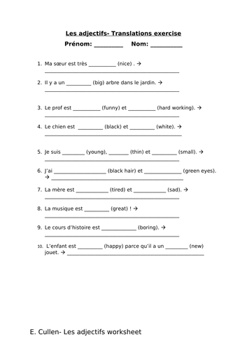 Les adjectifs/Adjectives | Teaching Resources