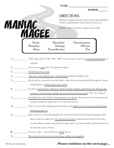 MANIAC MAGEE Figurative Language Bundle | Teaching Resources MANIAC MAGEE Figurative Language Bundle | Teaching Resources