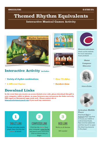Musical Themed Rhythm Equivalent Note Values - Interactive Music Game ...