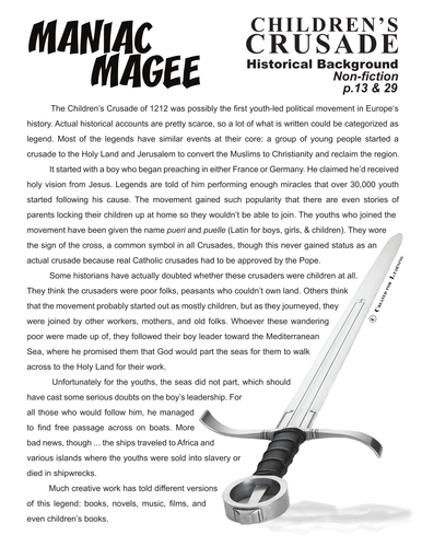 MANIAC MAGEE Children's Crusade Historical Nonfiction | Teaching Resources