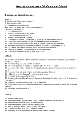Questions - Oscar et la dame rose | Teaching Resources