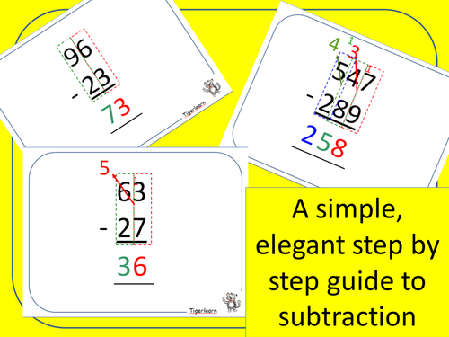 subtraction in columns step by step | Teaching Resources