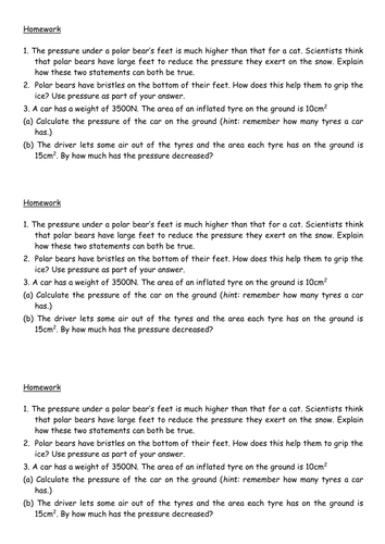 Pressure - KS3 Physics, Year 9, pressure equation, applications ...