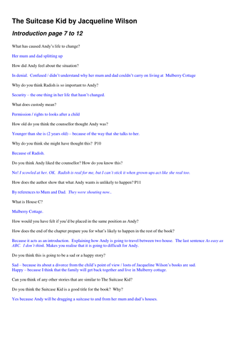 Jacqueline Wilson - The Suitcase Kid - 5 weeks' Guided reading ... Jacqueline Wilson - The Suitcase Kid - 5 weeks' Guided reading ...