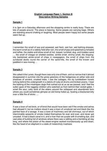 AQA English Language Paper 1, Section B Descriptive/Creative Writing ...