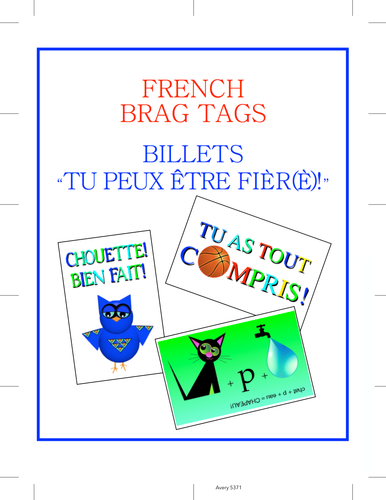 FRENCH BRAG TAGS / BILLETS "TU PEUX ÊTRE FIER!" | Teaching Resources